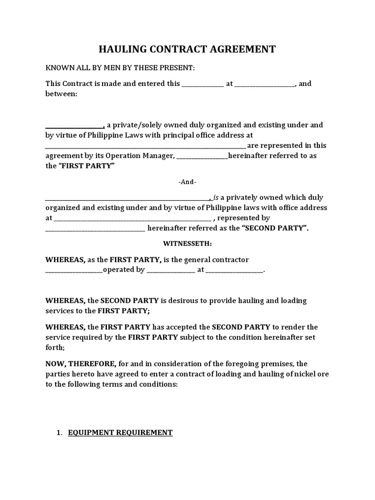 Hauling Contract Agreement | PDF | Employment | Legal Liability