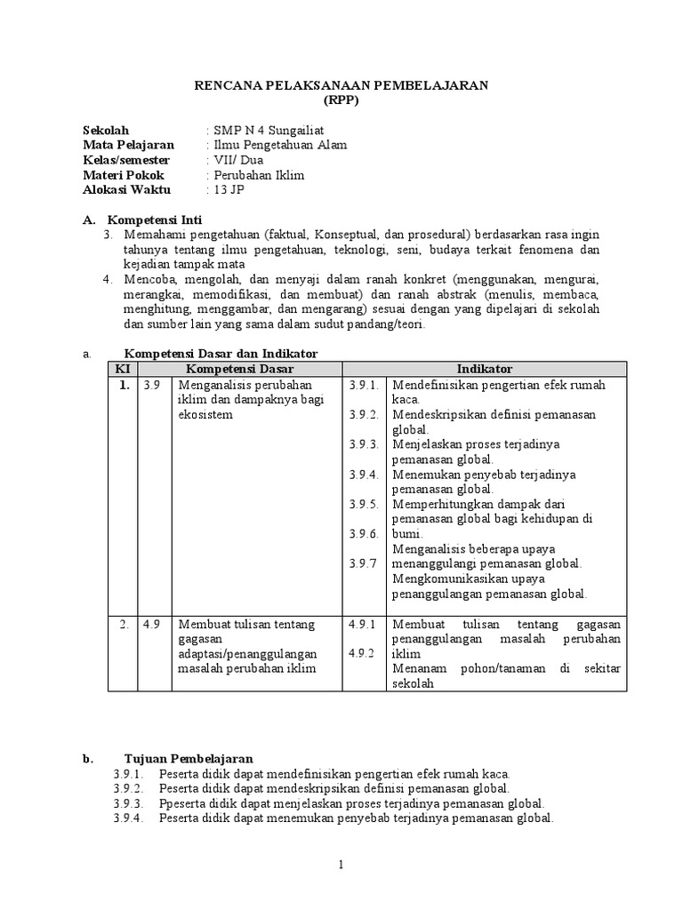 RPP 3.9 Pemanasan Global (10 Sept) | PDF | Seni | Teknologi & Rekayasa
