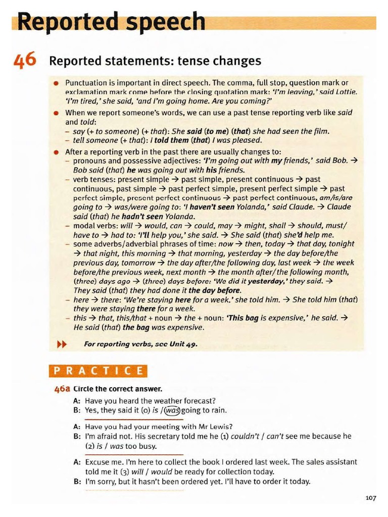 Reported Speech PG 107-114 | PDF
