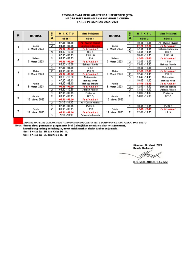 Revisi Jadwal PTS 2023 | PDF