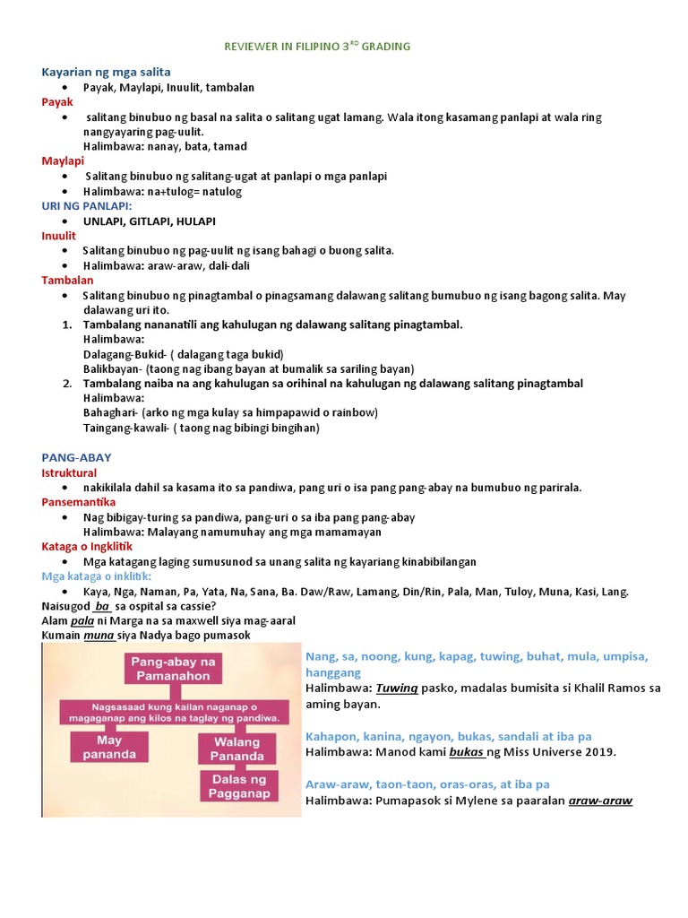 Reviewer in Filipino 3RD Grading | PDF