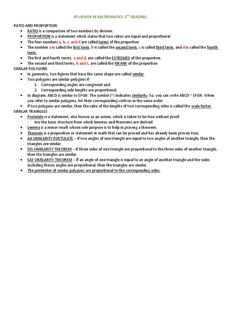 Reviewer in Mathematics 3RD Grading | PDF