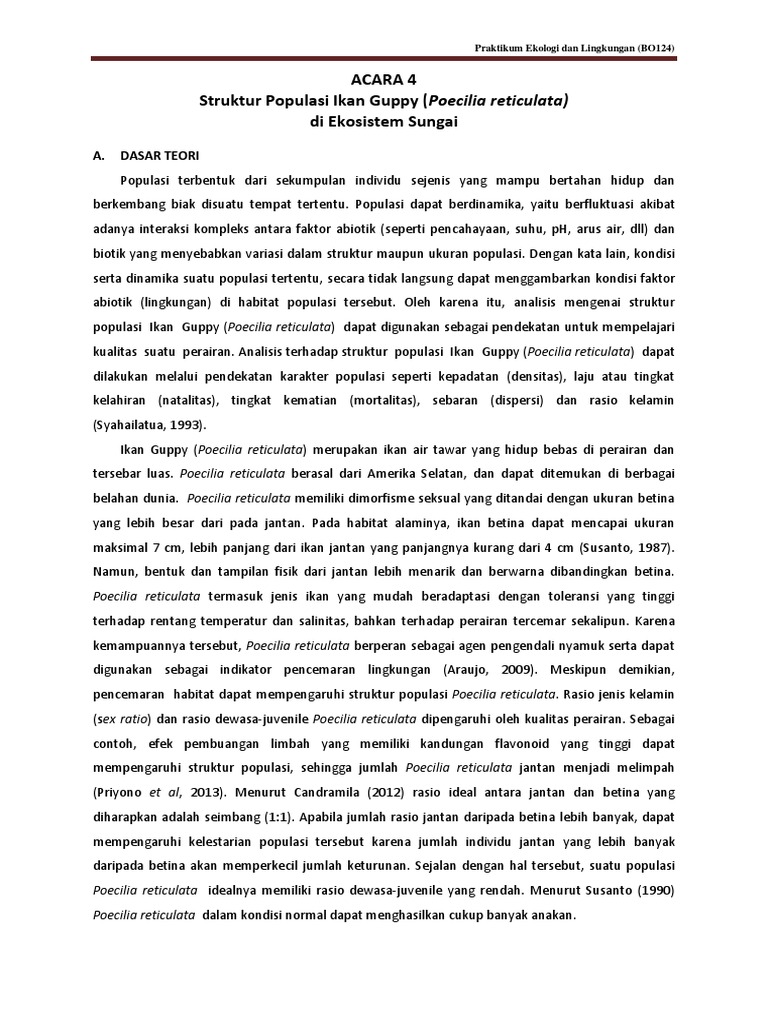 Acara 4 Struktur Populasi Ikan Guppy | PDF Acara 4 Struktur Populasi Ikan Guppy | PDF