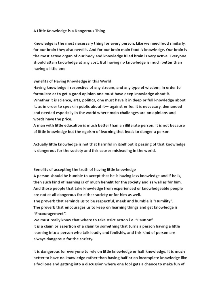 A Little Knowledge Is A Dangerous Thing | PDF | Knowledge | Humility