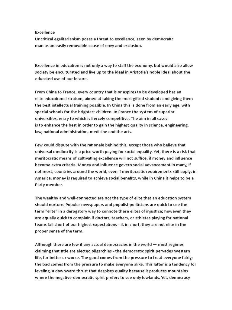 Excellence (In Education) | PDF | Meritocracy | Democracy