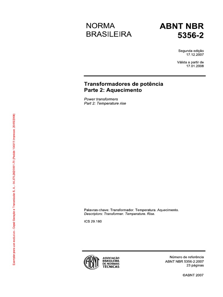 ABNT NBR 5356-2 - Transformador de Potência | PDF