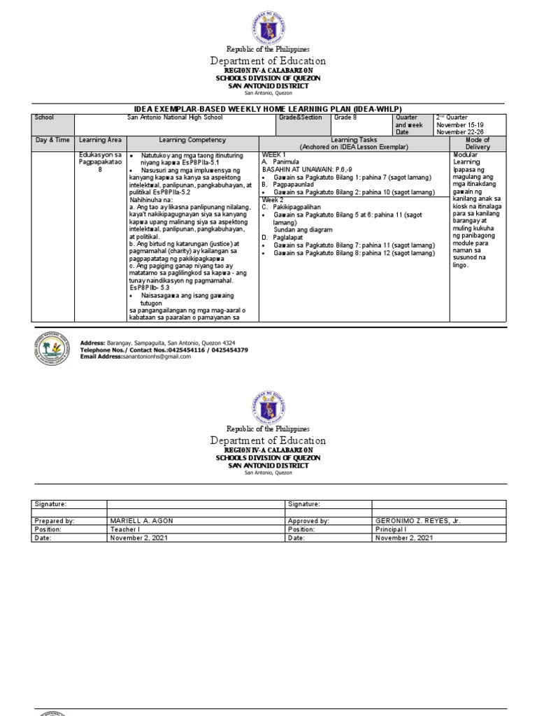 IDEA WHLP JHS W1 2 Q2 - EsP8 Edited | PDF
