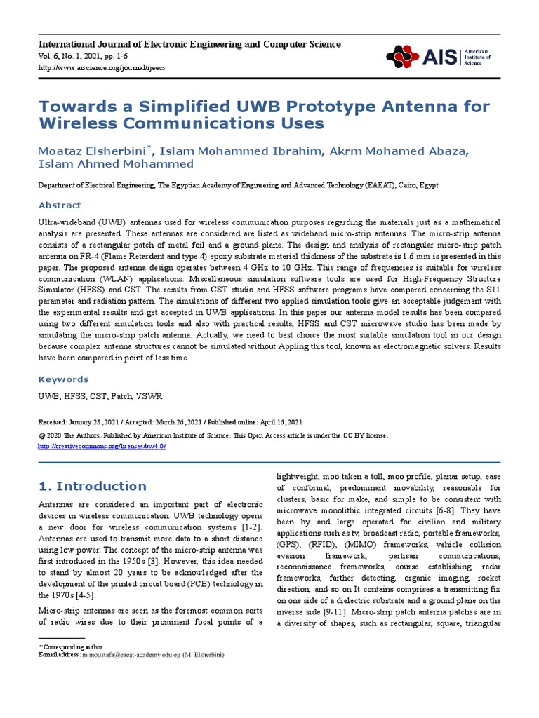 Comparing UWB Microstrip Patch Antenna Simulations Using HFSS and CST Studio for Wireless ...