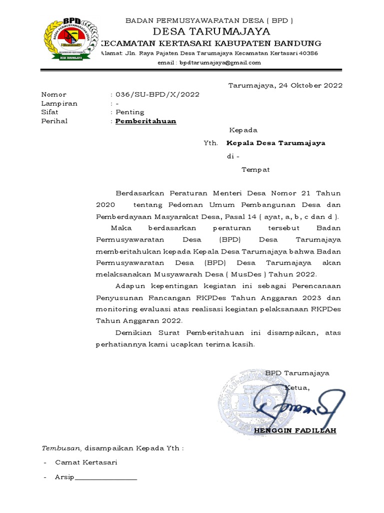 SURAT PEMBERITAHUAN MUSDES_BPD_093347 | PDF