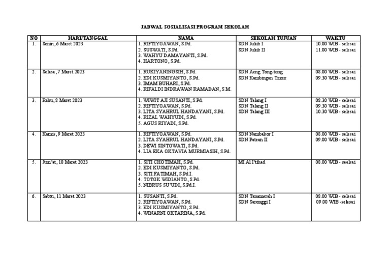 Jadwal Sosialisasi Program Sekolah | PDF Jadwal Sosialisasi Program Sekolah | PDF