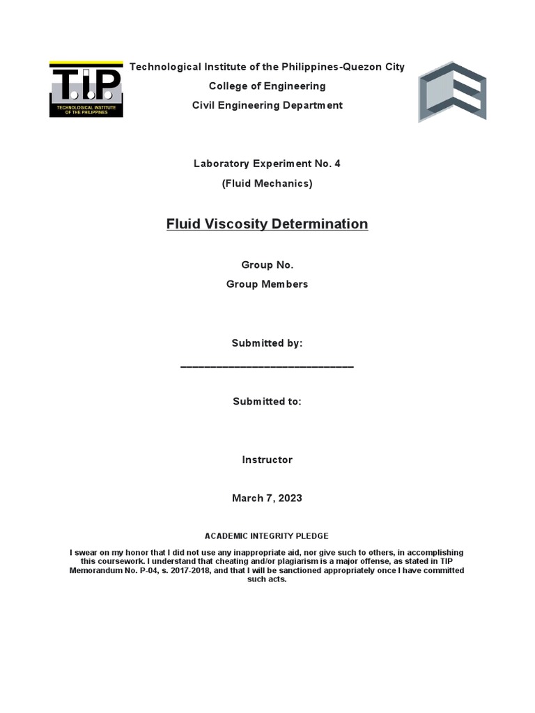 Laboratory Experiment 4 Fluid Mechanics | PDF | Viscosity | Sphere