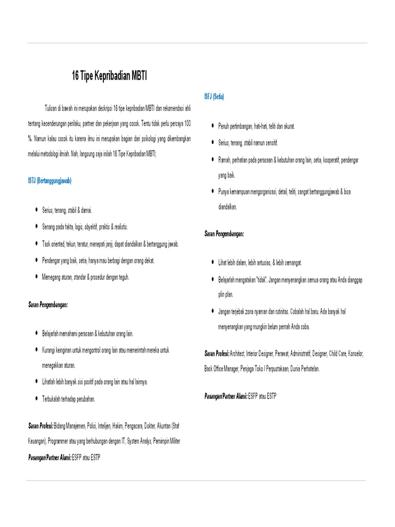 Arti Karakter MBTI | PDF