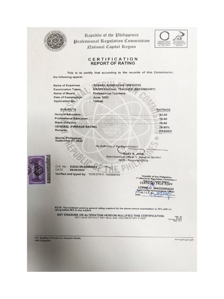 Certificate of Rating | PDF