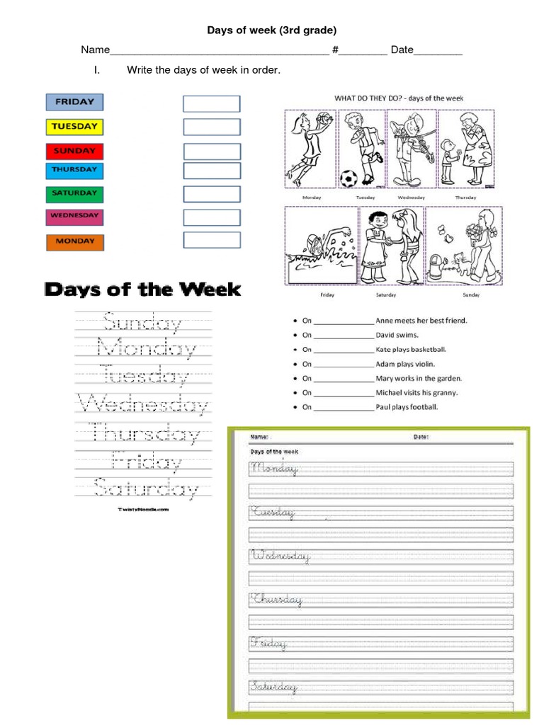 Days of Week - Practice 3rd Grade | PDF
