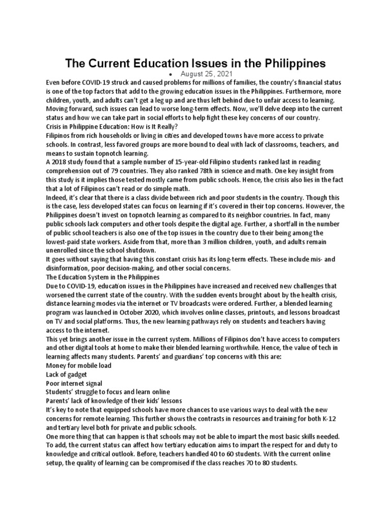 Current Education Issues in the Philippines | PDF | Schools | Distance Education