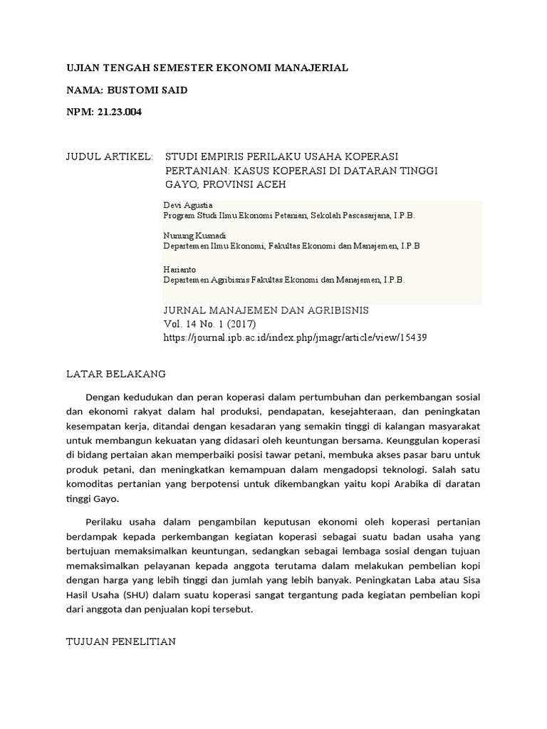 UTS Ekonomi Manajerial BUSTOMI SAID 21.23.004 | PDF | Bisnis ...