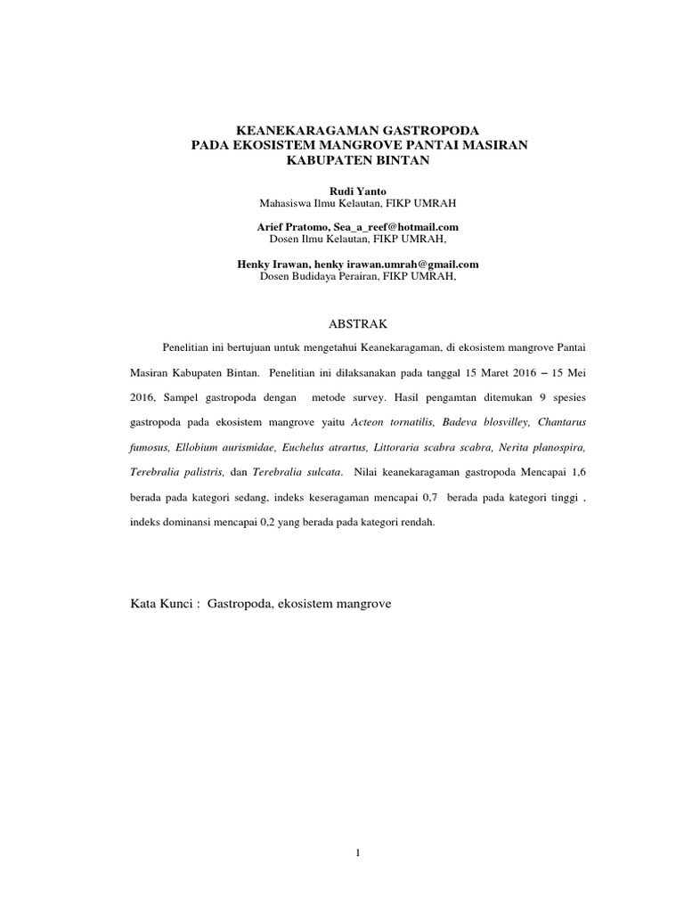 Keanekaragaman Ellobium Aurismidae di Mangrove | PDF
