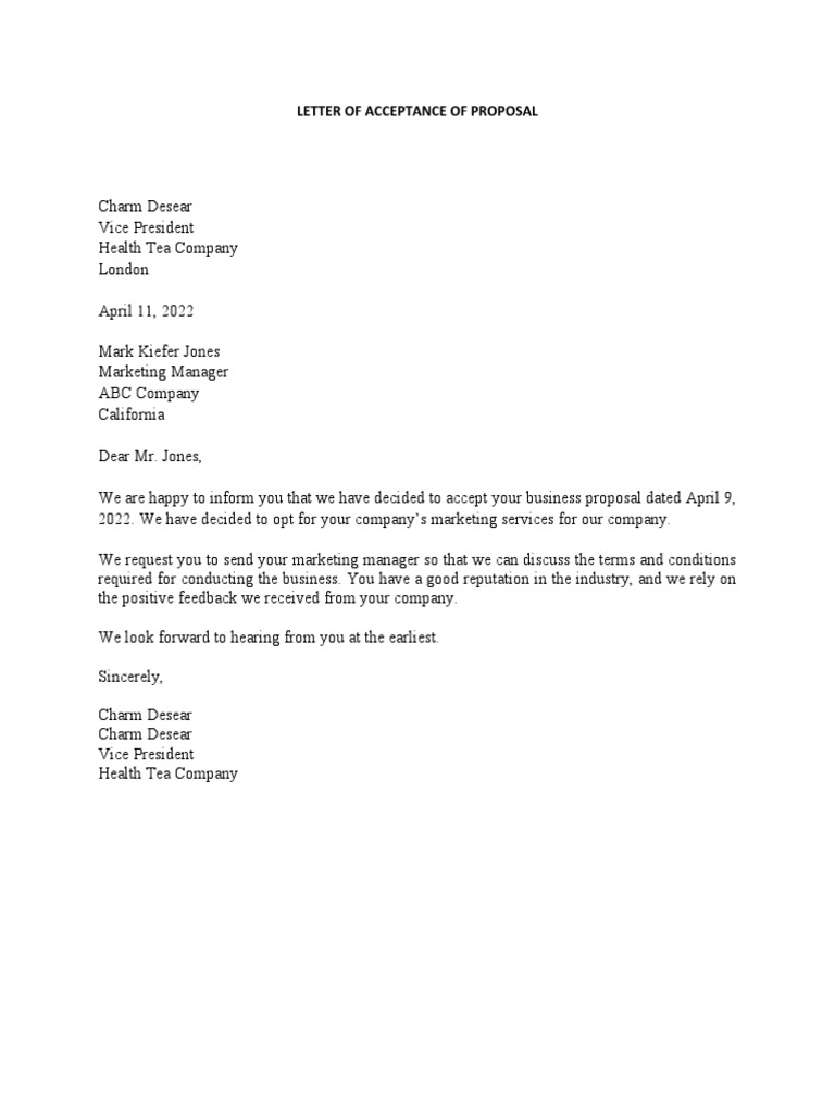 Letter of Acceptance of Proposal | PDF