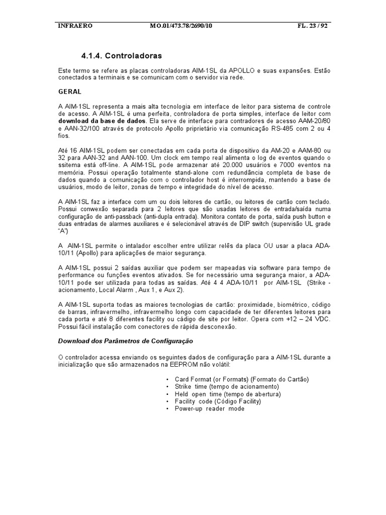 Controladora APOLLO AIM-1SL Descrição | PDF | Armazenamento de dados de ...