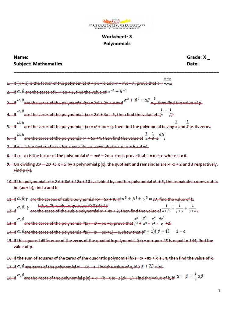 Polynomials WS | PDF | Polynomial | Zero Of A Function