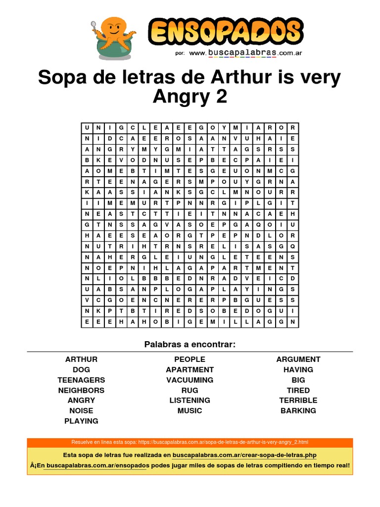 Arthur's Angry Word Search Puzzle | PDF
