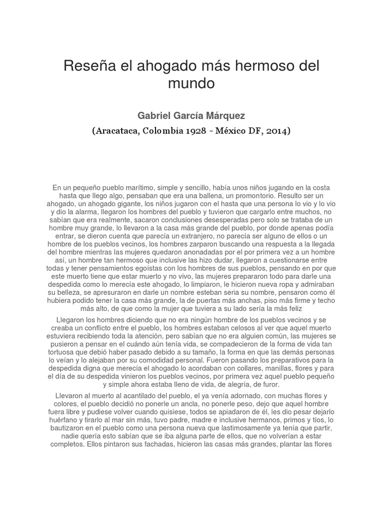 Reseña El Ahogado Mas Hermoso Del Mundo | PDF