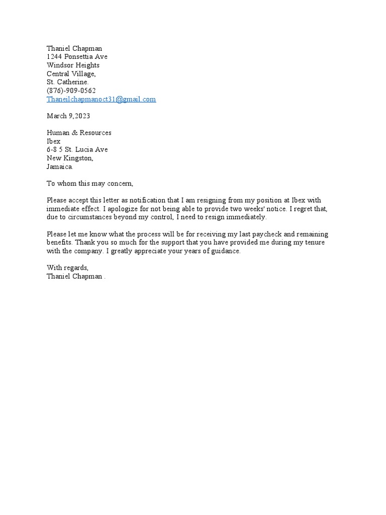 Resignation Letter | PDF