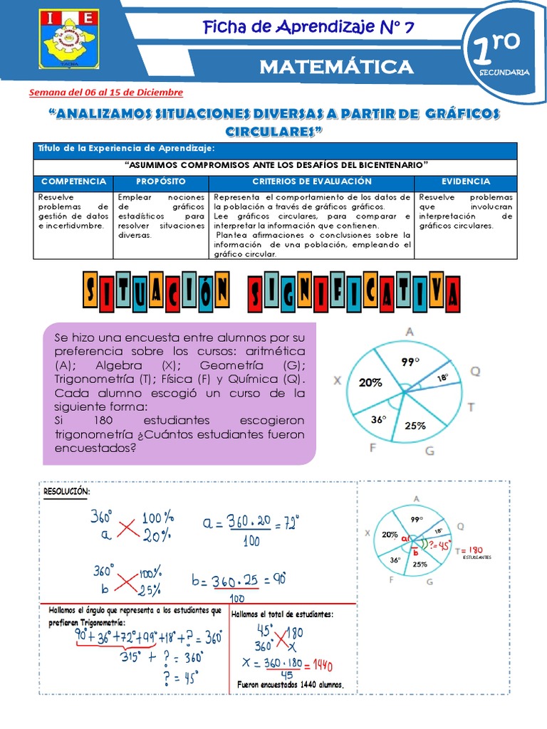 Ficha de Aprendizaje 7 Bimestre Iv Completo | PDF | Gráfico circular | Matemáticas