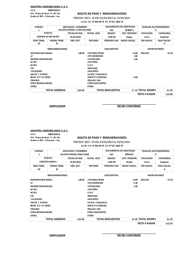 Boletas de Personal | PDF | Pensión | Ingresos