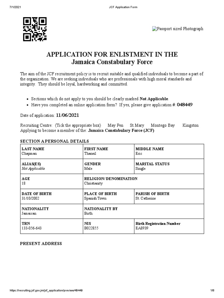 Thaneil Chapman Jcf Application Form Pdf Jamaica Government