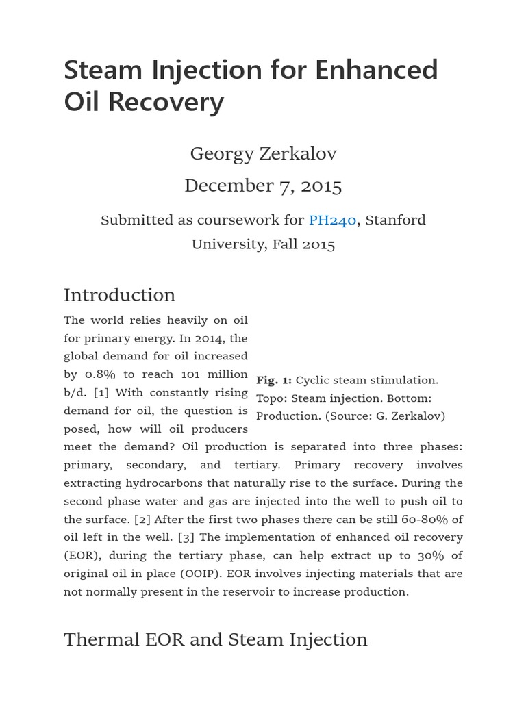 Steam Injection For Enhanced Oil Recovery | PDF | Enhanced Oil Recovery ...