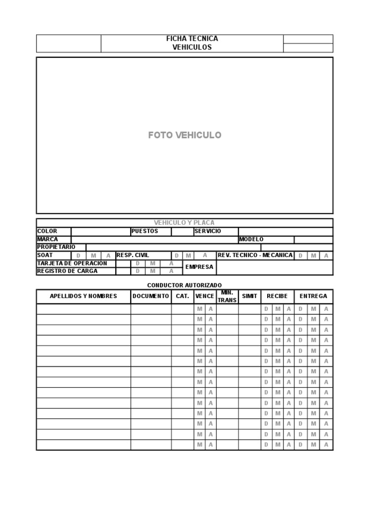 Ficha Tecnica Vehiculos | PDF | Vehículos | Transporte