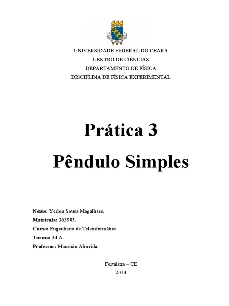 Prática 03 - Pêndulo Simples | PDF | Pêndulo | Massa