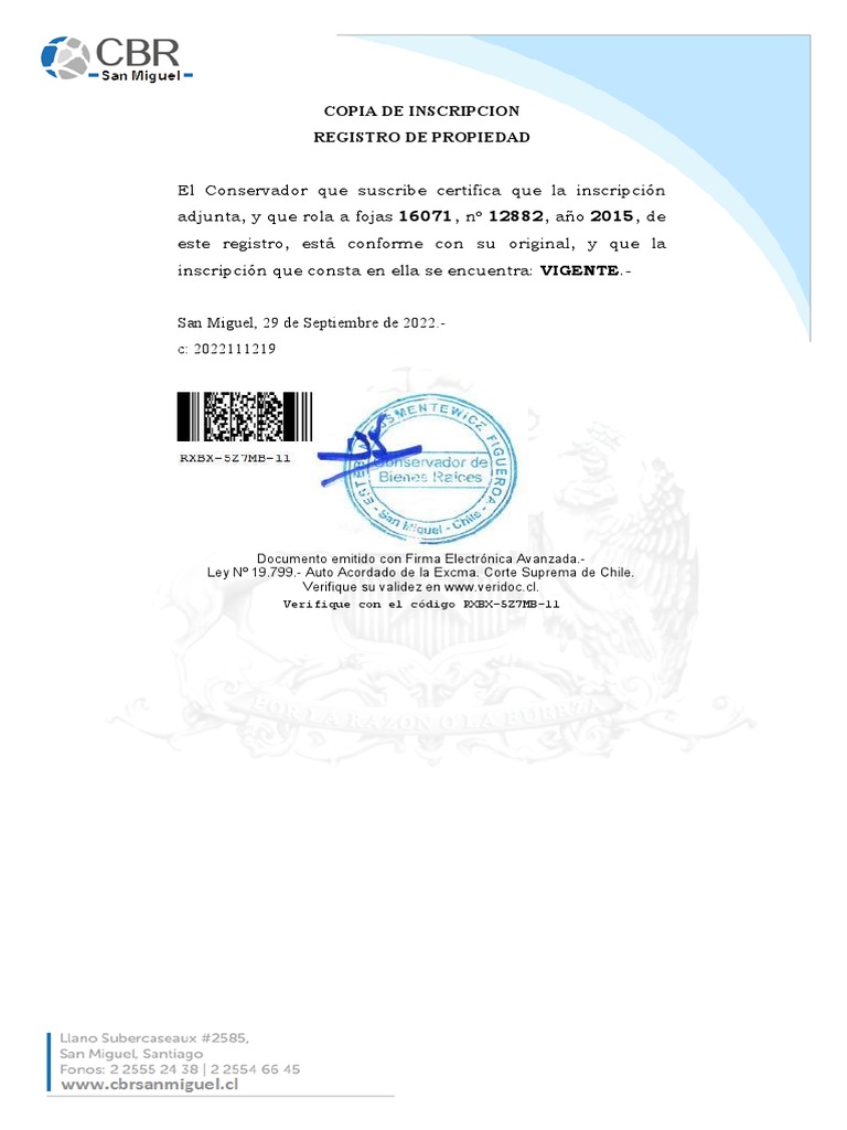 Certificado Dominio Vigente Doña Ivonne | PDF
