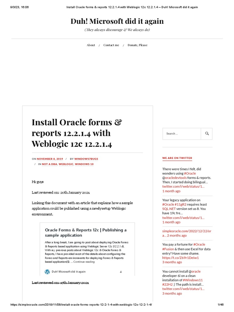 Install Oracle Forms And Reports 12214 With Weblogic 12c 12214 Duh Microsoft Did It Again