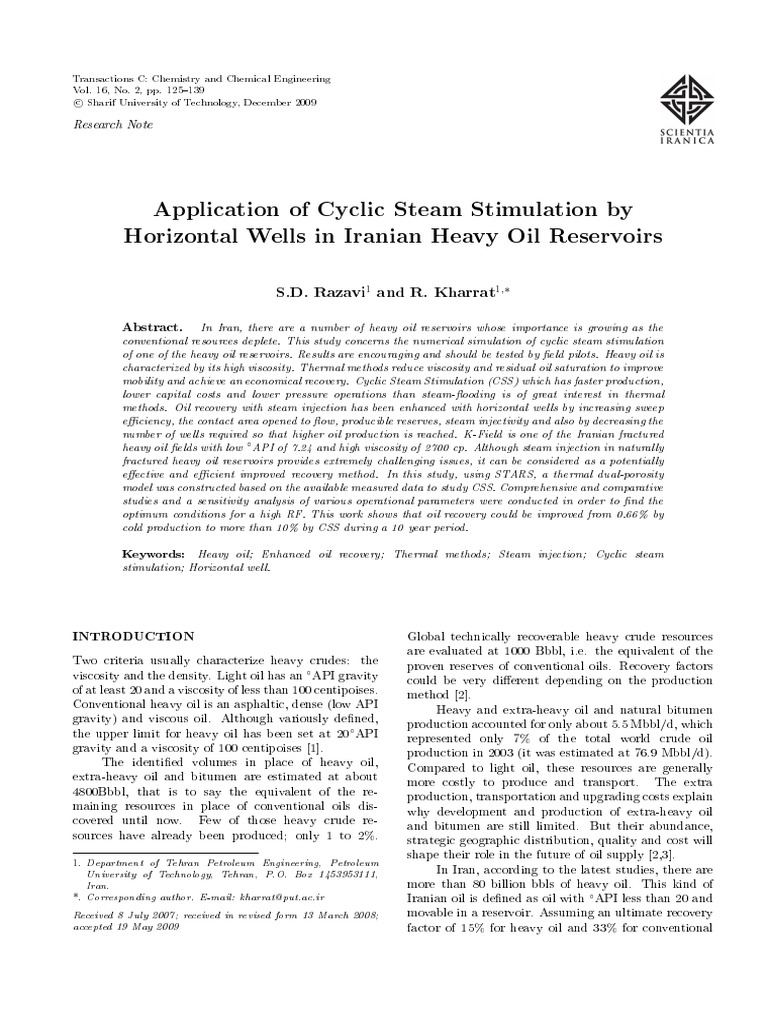 Application of Cyclic Steam Stimulation by | PDF | Petroleum ...