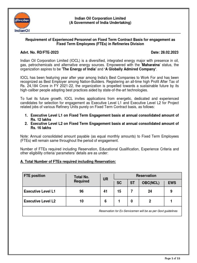 Detail Notification IOCL Various Vacancy Posts | PDF | Engineering ...