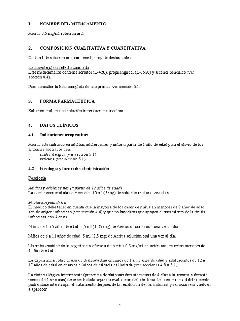 FT Aerius Solucion Oral tcm5399-287513 | PDF | Alergia | Medicamentos ...
