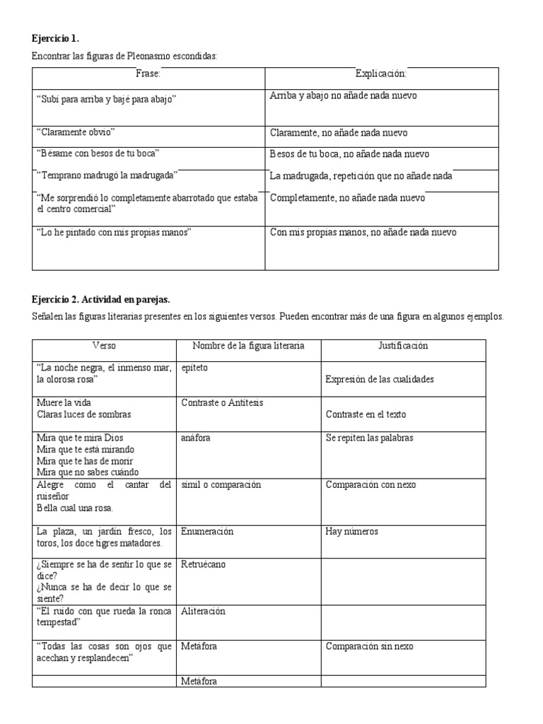 Ejercicios Figuras Literarias | PDF