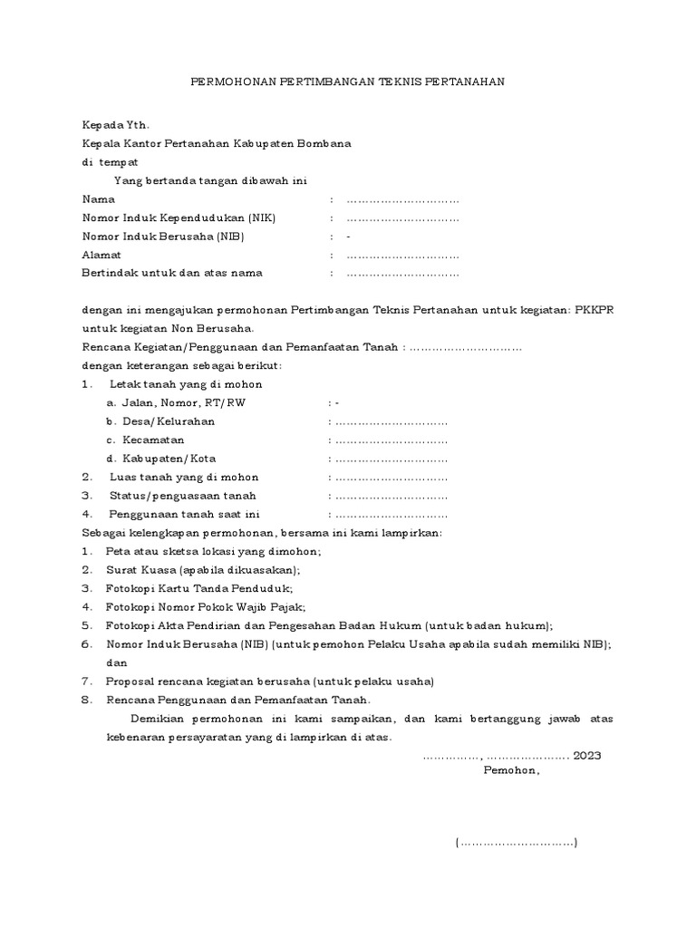 Permohonan Pertimbangan Teknis Pertanahan | PDF