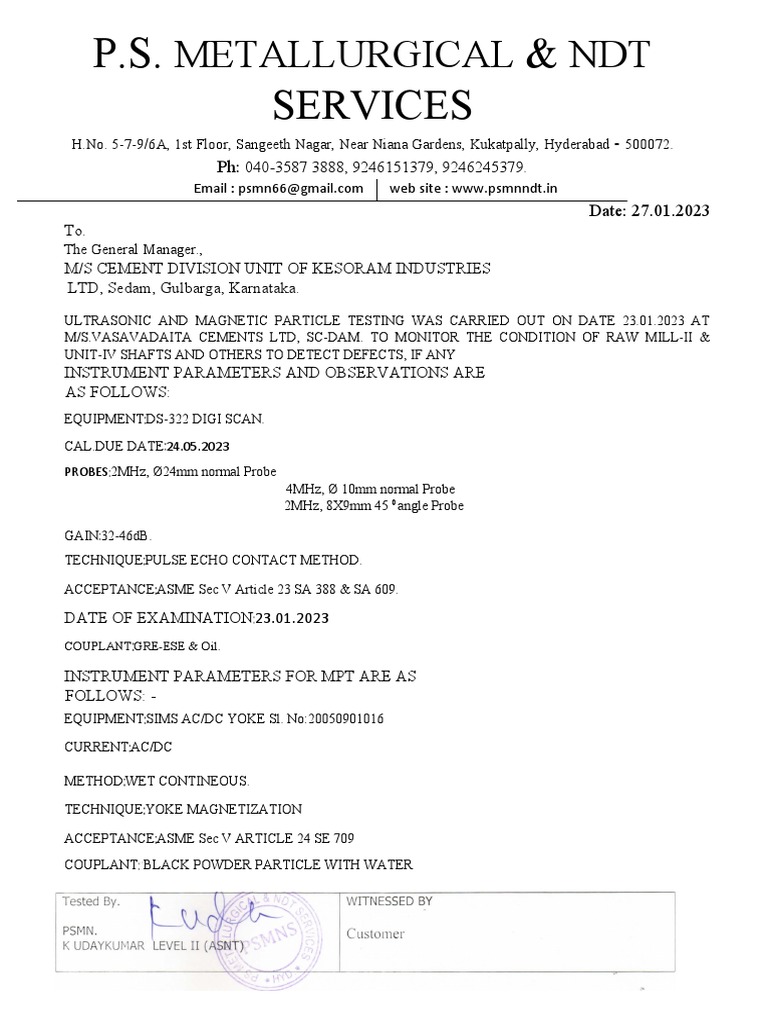 VRM 2 UT and MPT Reports | PDF | Nondestructive Testing | Materials Science