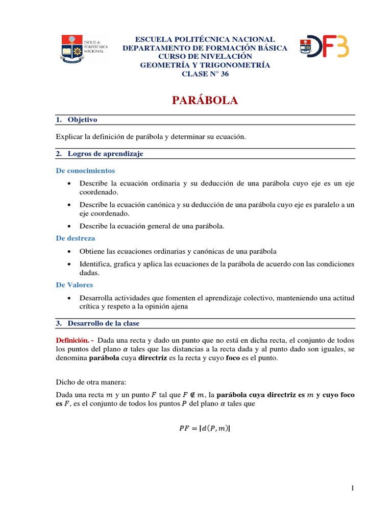 Ecuaciones de la Parábola Horizontal | PDF | Línea (geometría) | Distancia