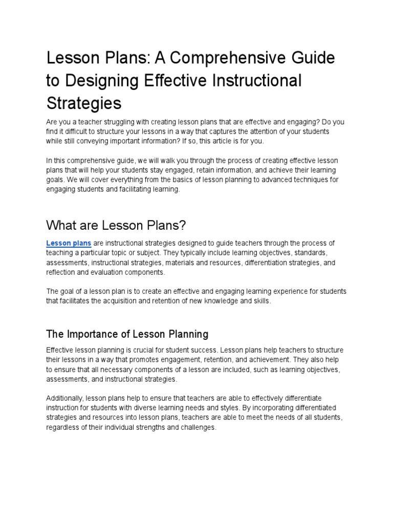 Lesson Plans | PDF | Lesson Plan | Differentiated Instruction