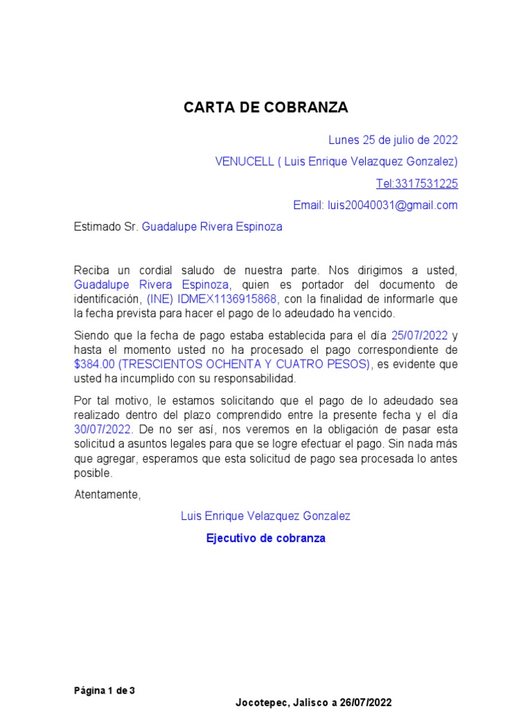 Carta de Cobranza | PDF