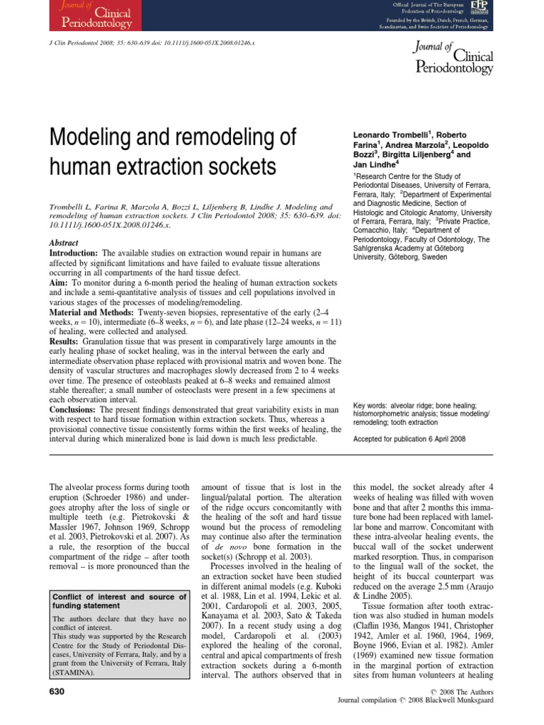 Modeling and Remodeling of Human Extraction Sockets | PDF | Bone | Healing