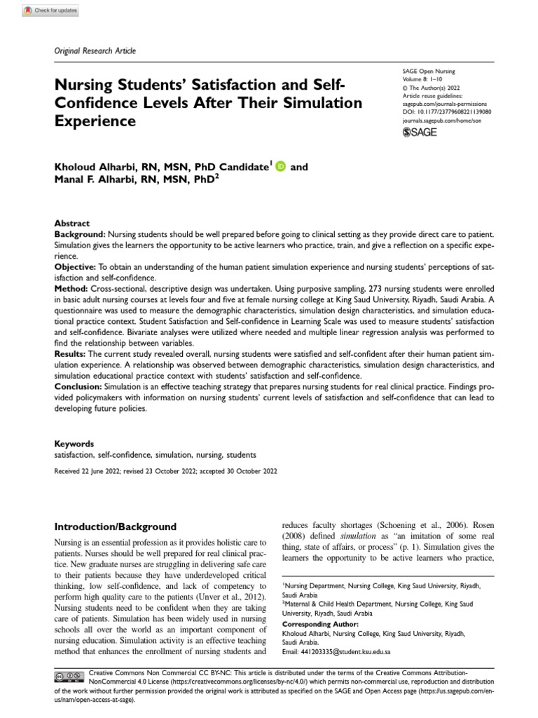 Nursing Students ' Satisfaction and Self-Con Fidence Levels After Their Simulation Experience ...