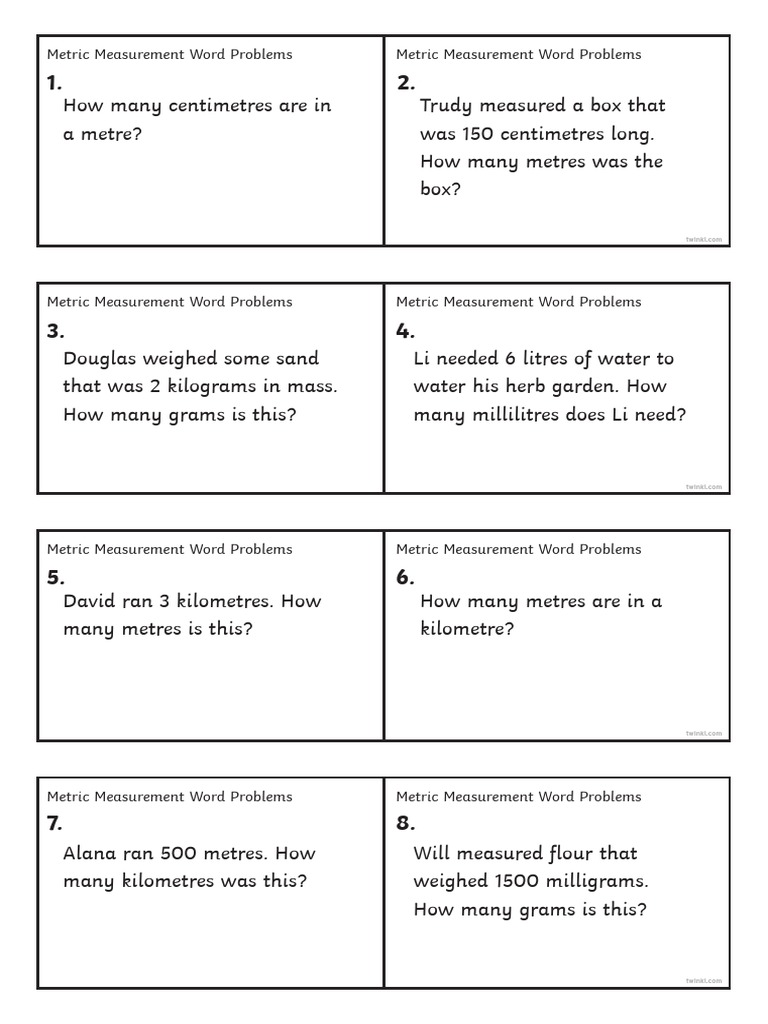 t2 M 4496 Metric Measurement Word Problems Task Cards - Ver - 1 PDF ...