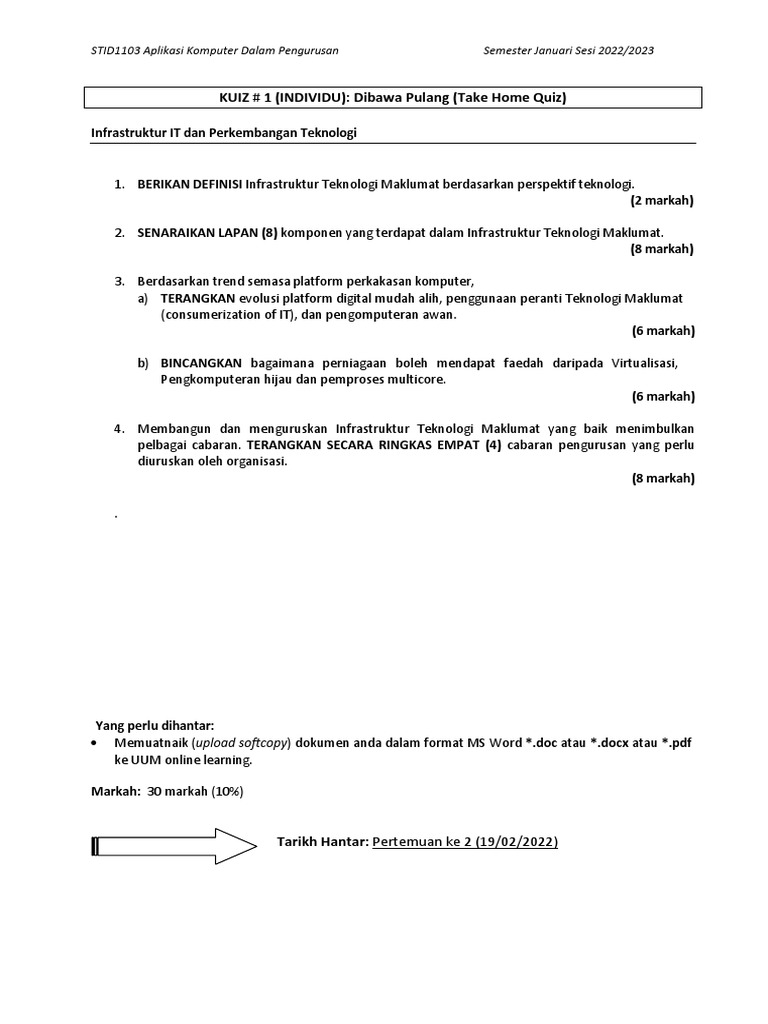 JJ221 Stid1103 Kuiz 1 | PDF