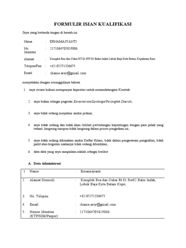 FORMULIR ISIAN KUALIFIKASI | PDF