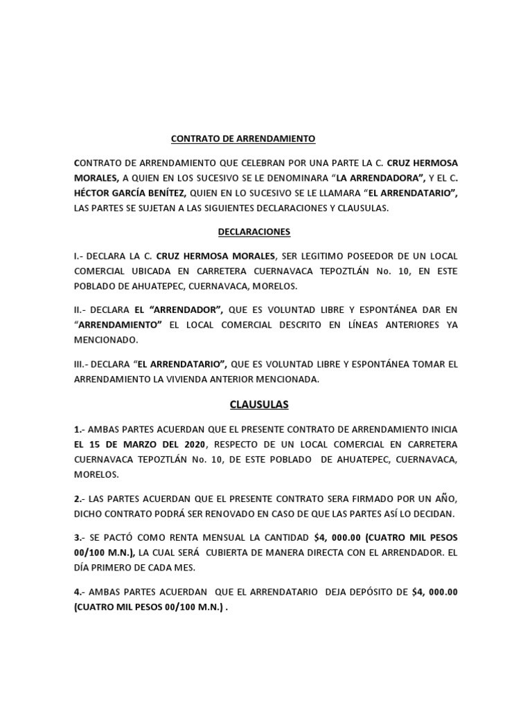 Contrato de Arrendamiento Abril | PDF